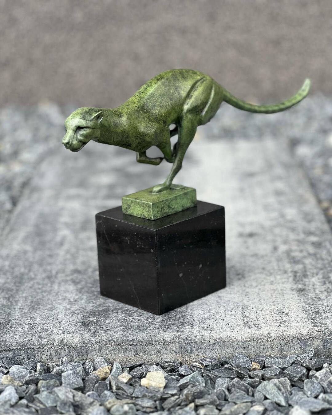 Bronze Statue Cheetah/leopard on Marble Base Modern Puma Figurine in ...