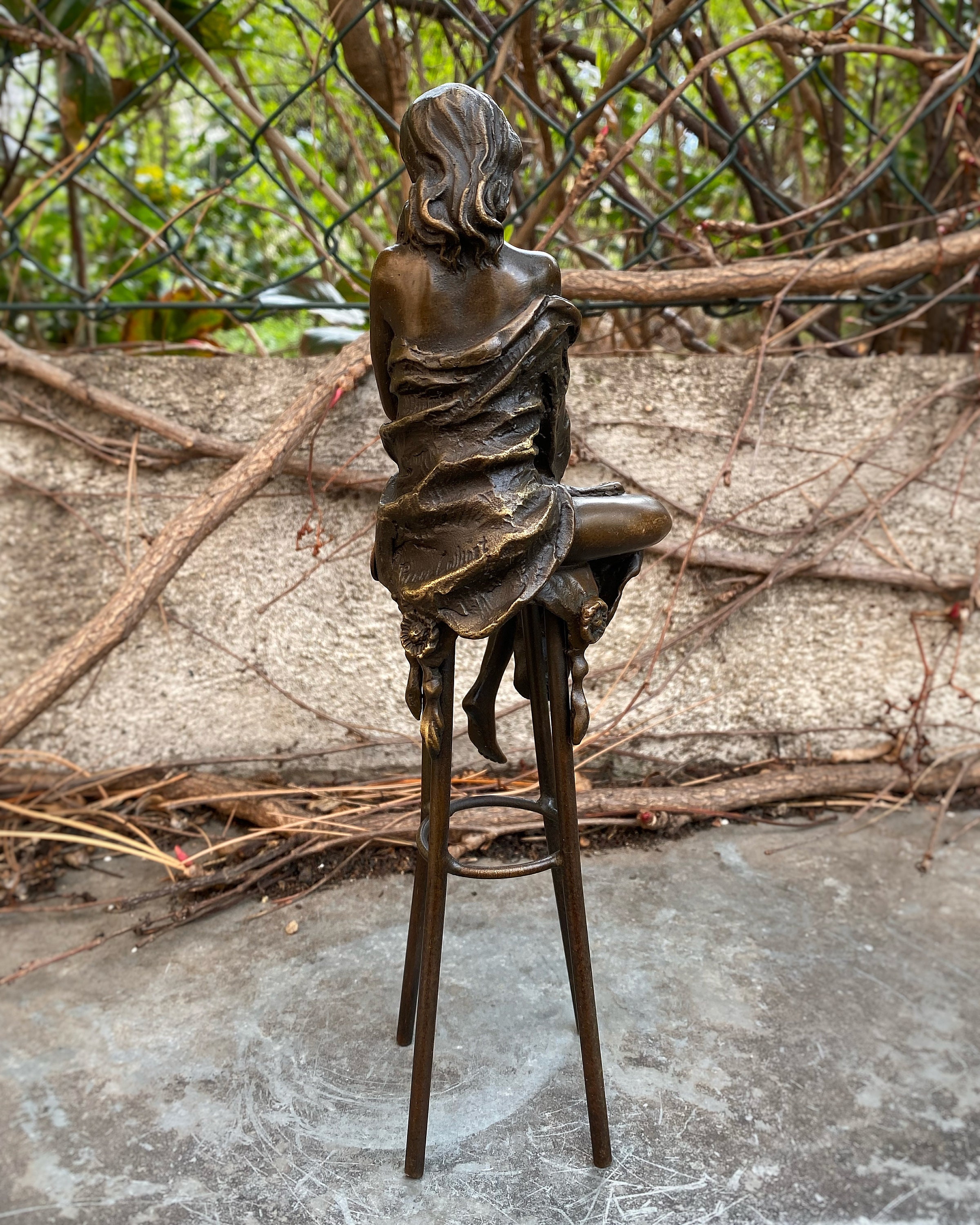 Luxury Bronze Statue of Girl With Apple on Bar Chair Sculpture ...