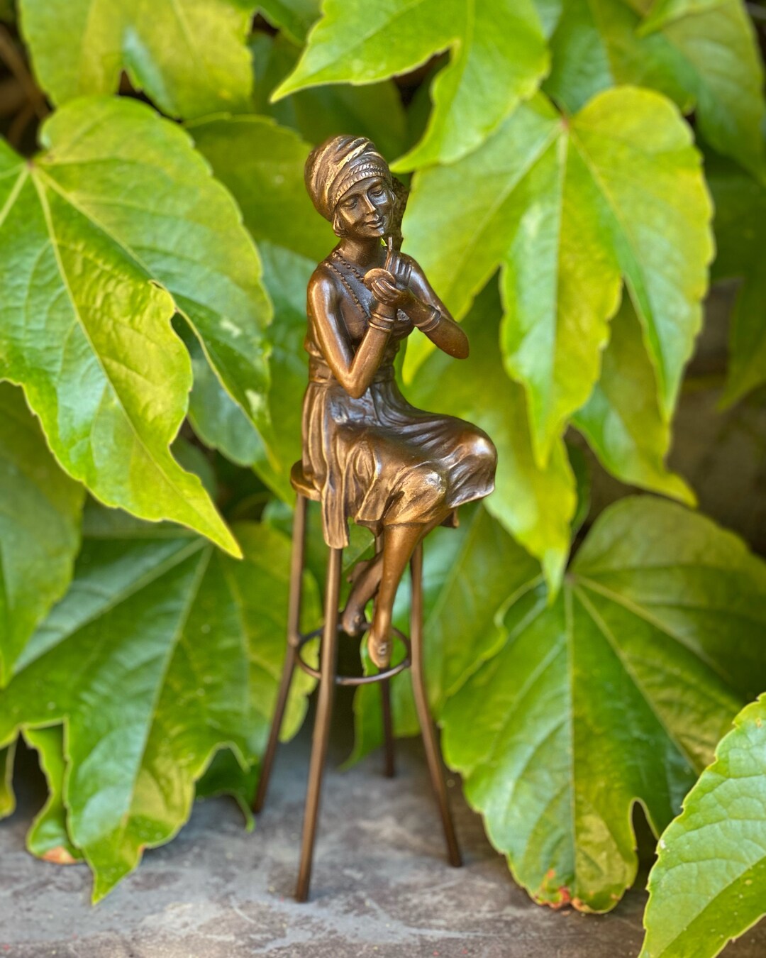 Luxury Bronze Statue of Woman Doing Makeup on Chair Sculpture ...
