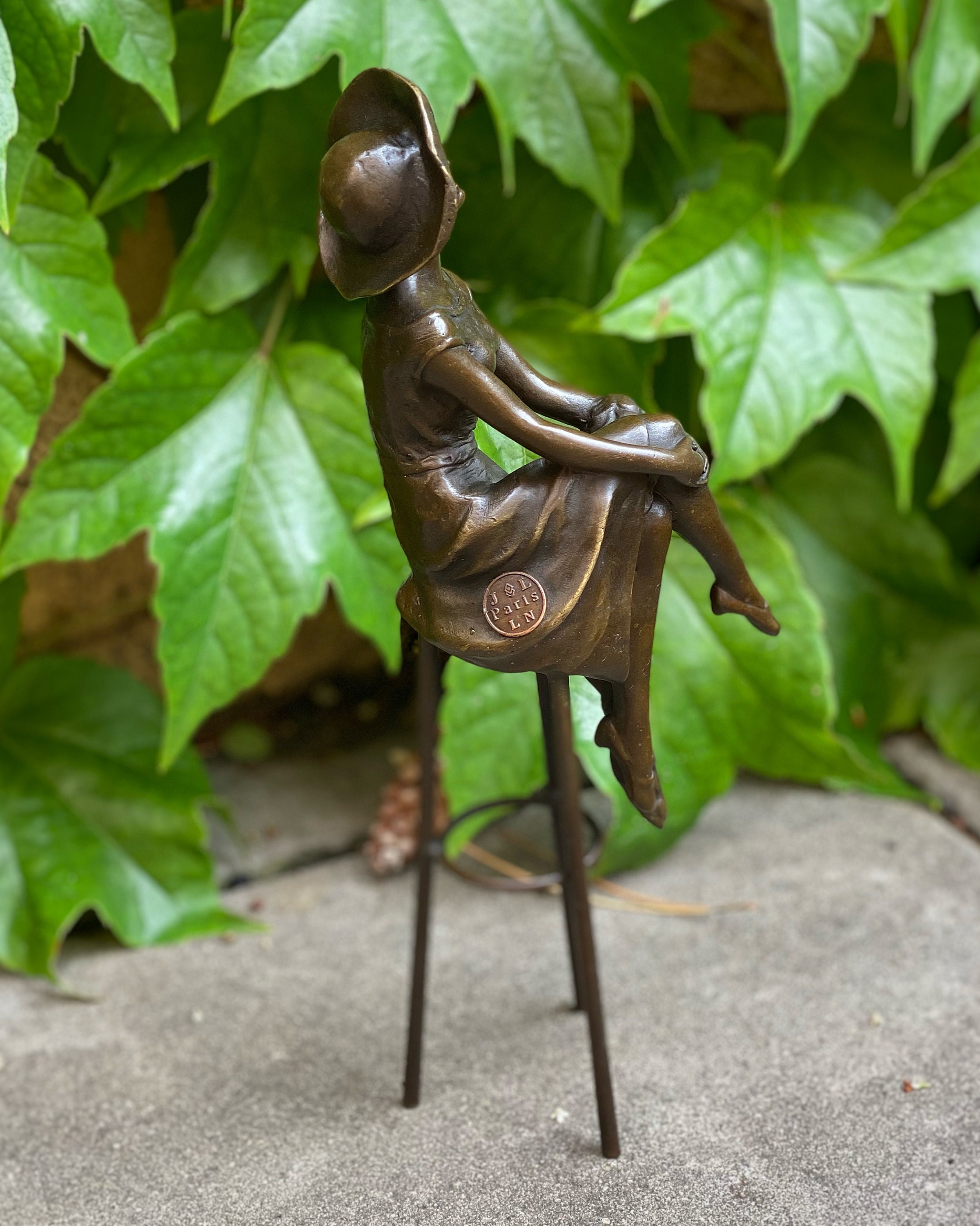 Luxury Bronze Statue of Woman With a Hat on Chair Decoration - Etsy