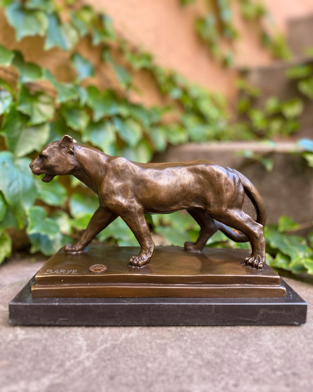 Bronze Lioness Sculpture Handcrafted Bronze and Marble Lioness Figurine ...