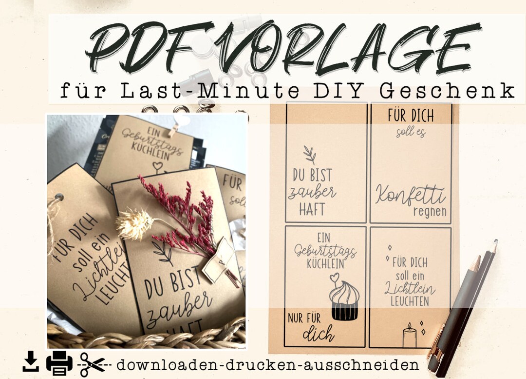 PDF Template Birthday, Gift to Print, DIY Birthday Gift, DIY Set ...