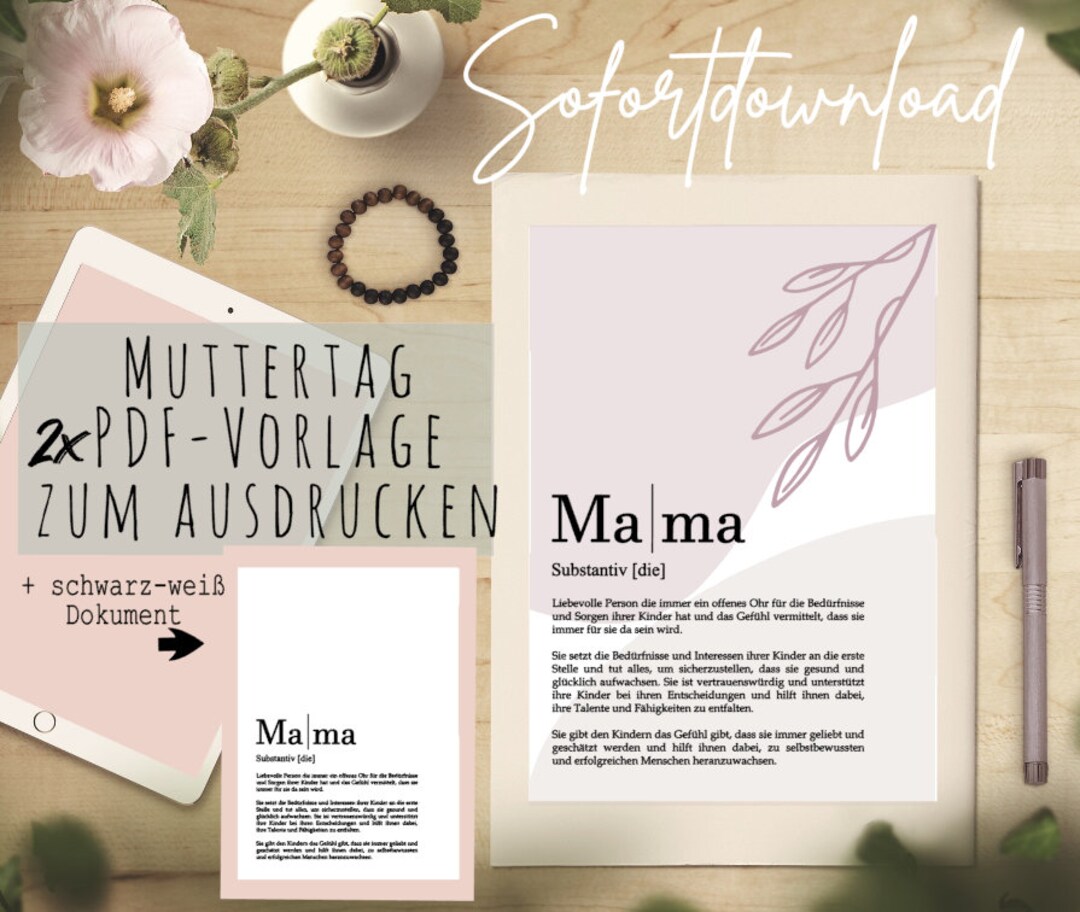 Muttertag PDF Vorlage zum Ausdrucken, Last Minute Muttertagsgeschenk ...
