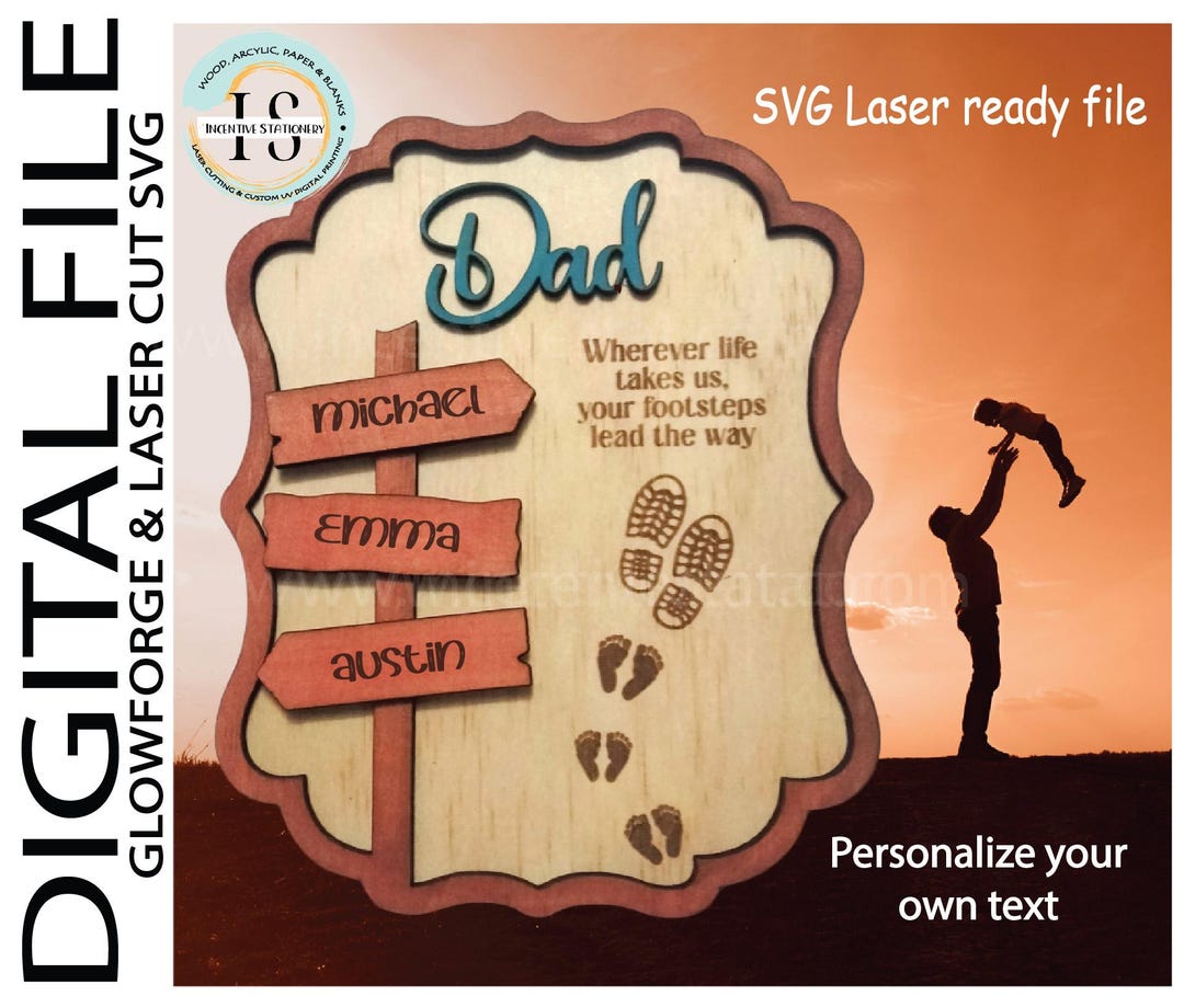 Personalized Father's Day Footprints Sign, Rustic Wooden Arrow (SVG ...