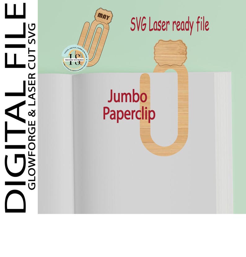 Personalized Jumbo Paper Clip Bookmark SVG File: Laser Cut Frame ...