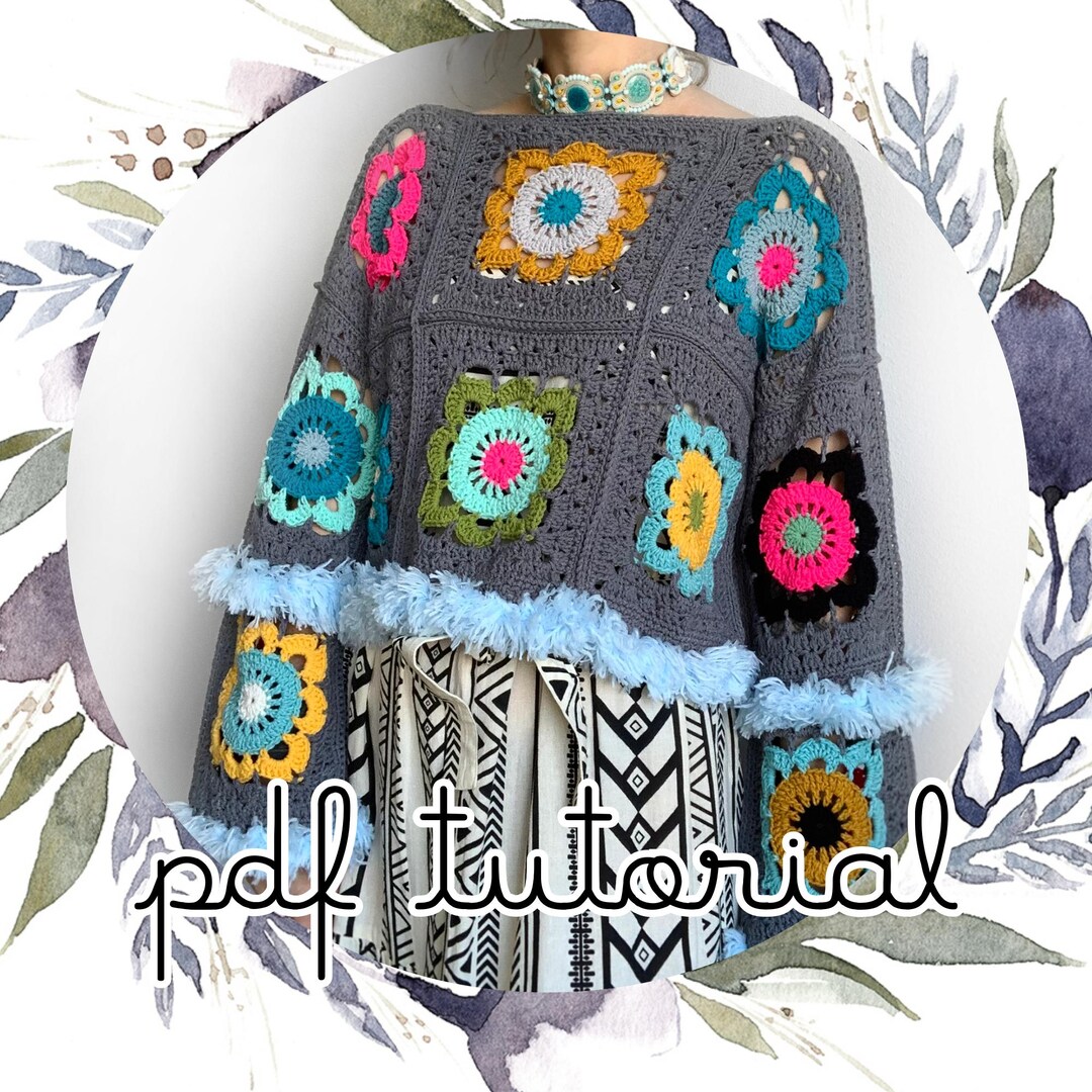 Crochet Sweater Pattern, Granny Square Pullover Tutorial, Colorful ...