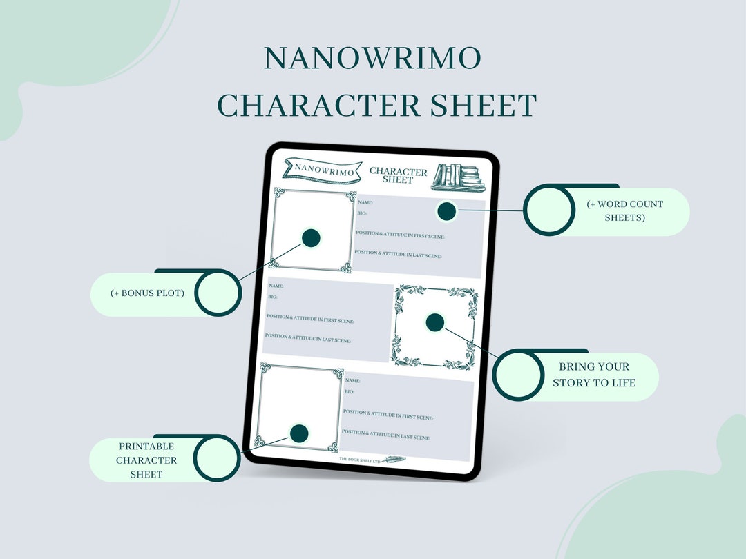 Nanowrimo Character Worksheet Tracker | Book Character Tracker | Novel ...