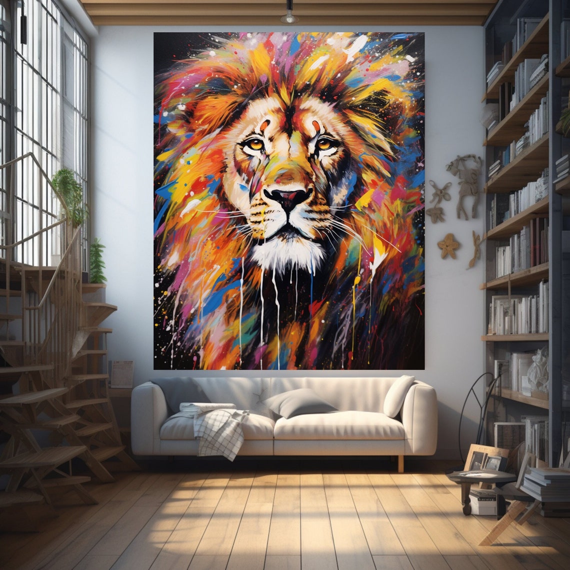 Lion Abstract Print lion Poster colorful Lion Wall Art Lion Digital ...