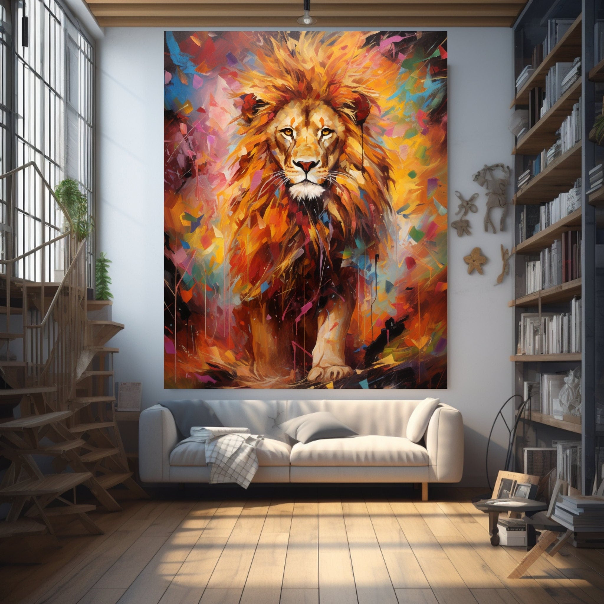 Lion Abstract Print lion Poster colorful Lion Wall Art Lion Digital ...