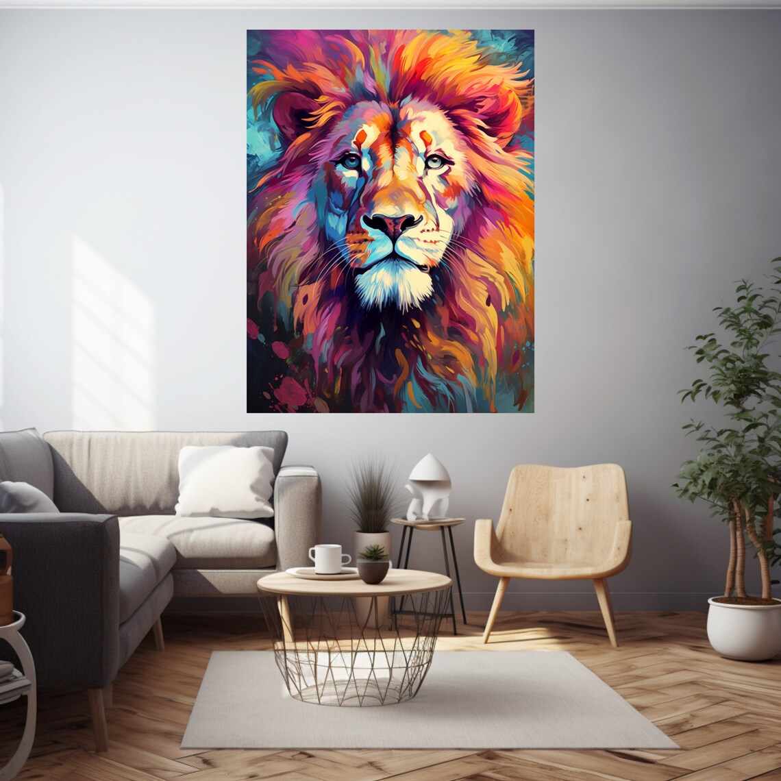 Lion Abstract Print lion Poster colorful Lion Wall Art Lion Digital ...
