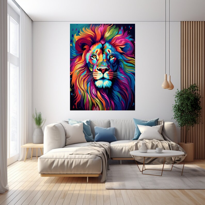 Lion Abstract Print |lion Poster |colorful Lion Wall Art| Lion Digital ...