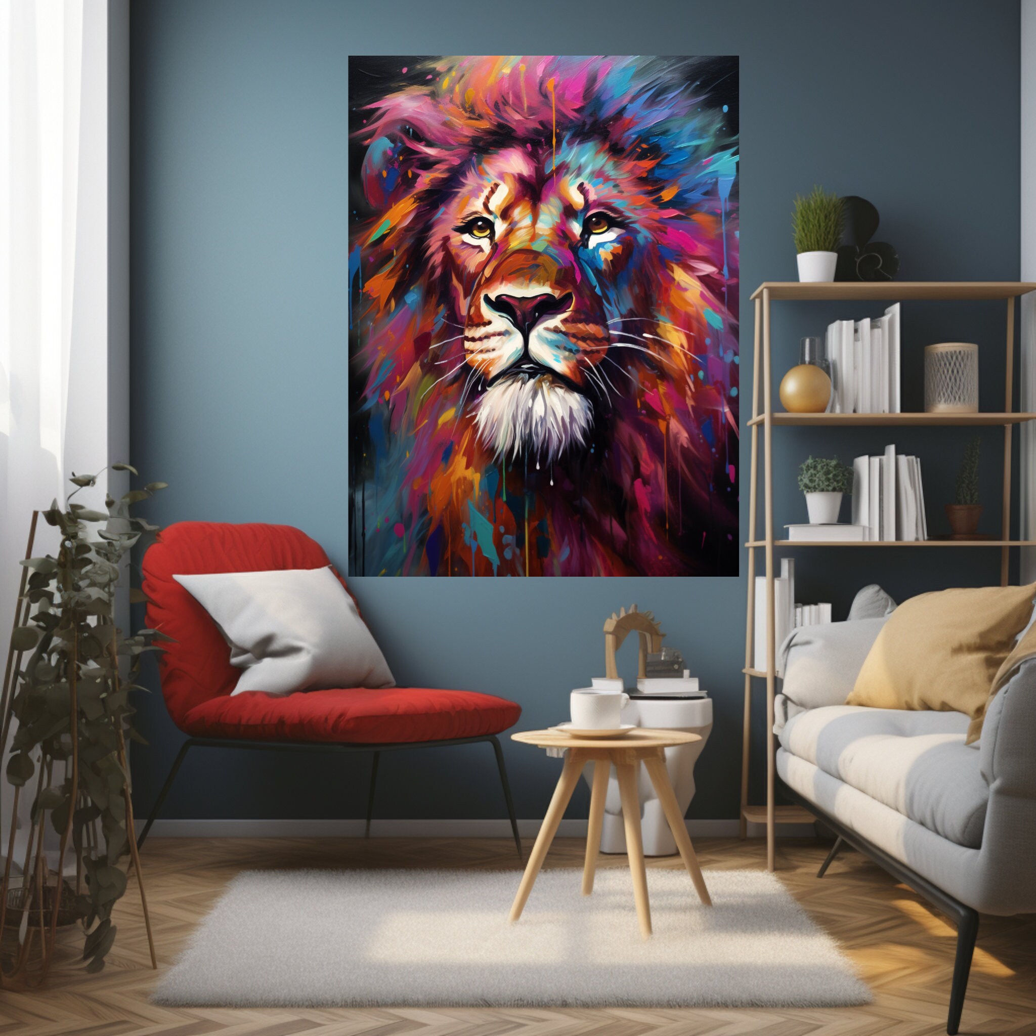 Lion Abstract Art Print lion Poster colorful Lion Wall Art - Etsy