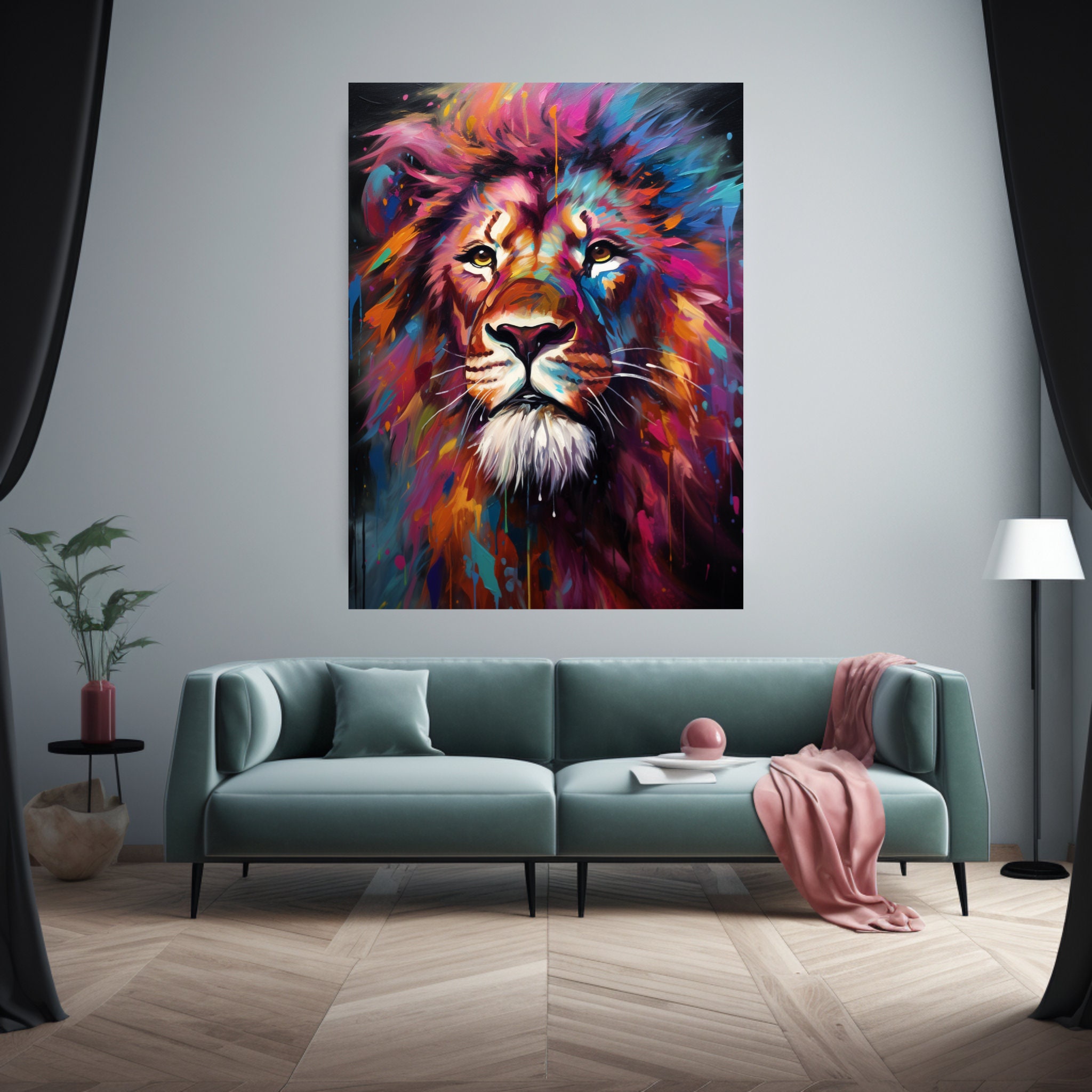Lion Abstract Art Print lion Poster colorful Lion Wall Art - Etsy