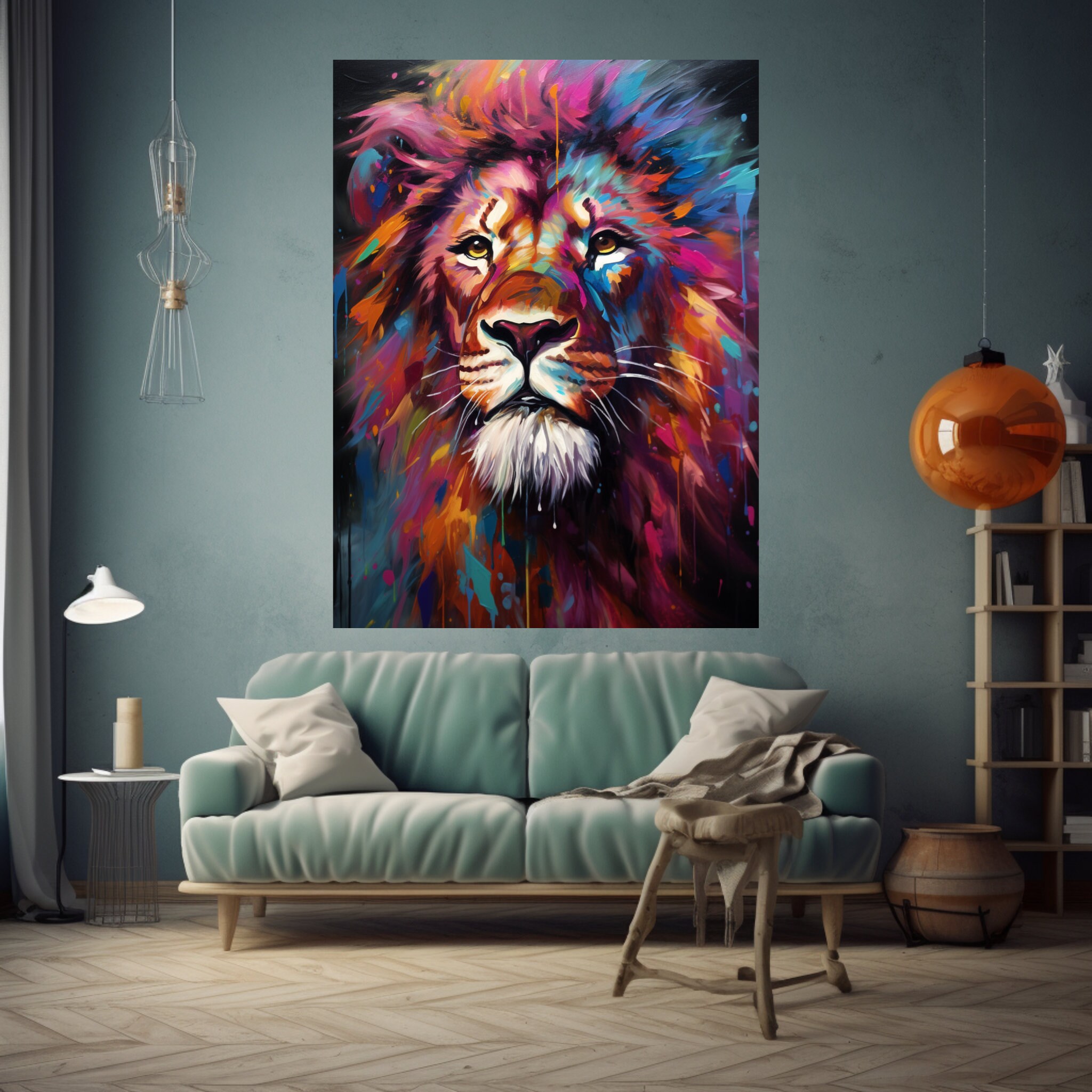 Lion Abstract Art Print lion Poster colorful Lion Wall Art - Etsy