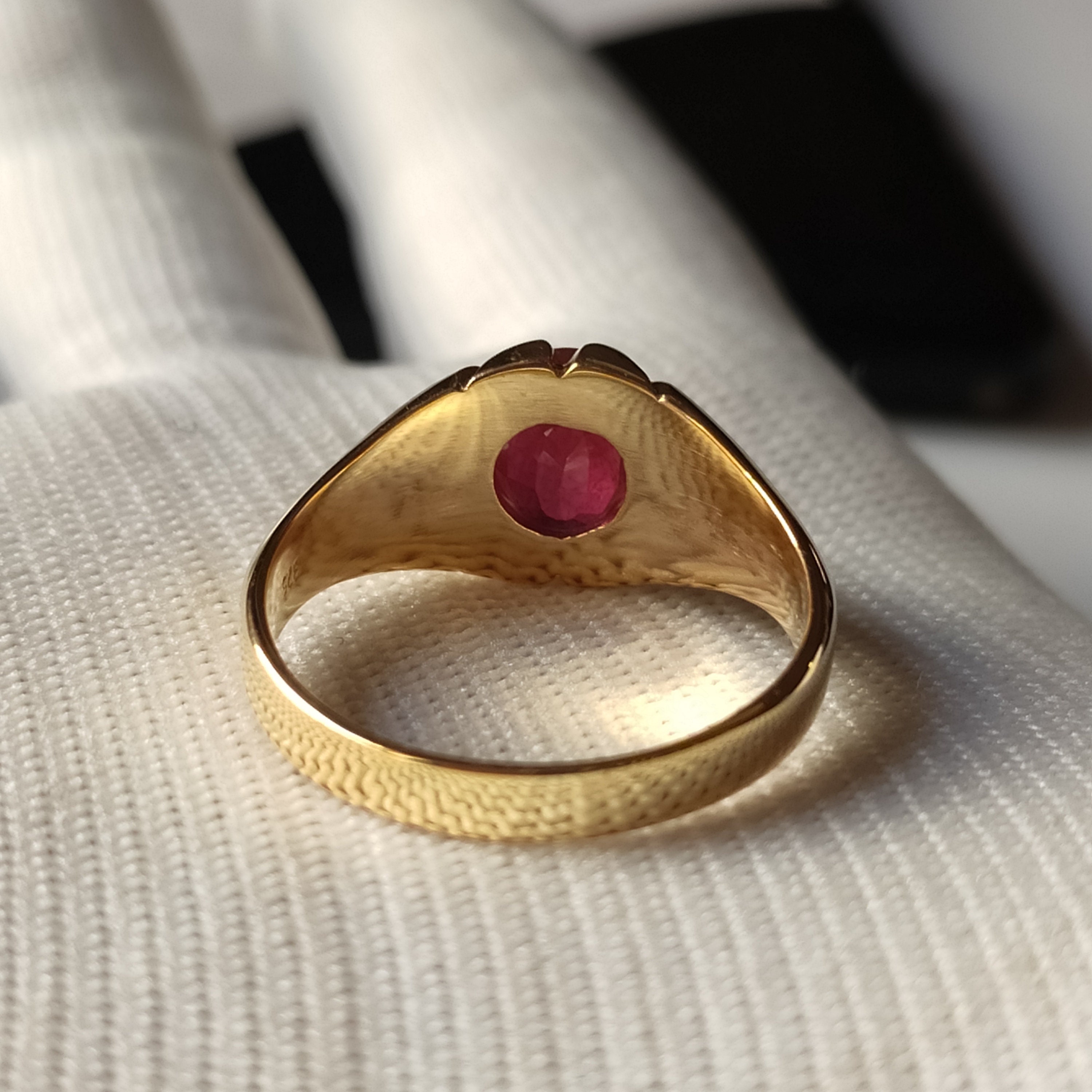 Natural Ruby 14K Yellow Gold Mens Ring, Ruby Gold Ring, Wedding ...