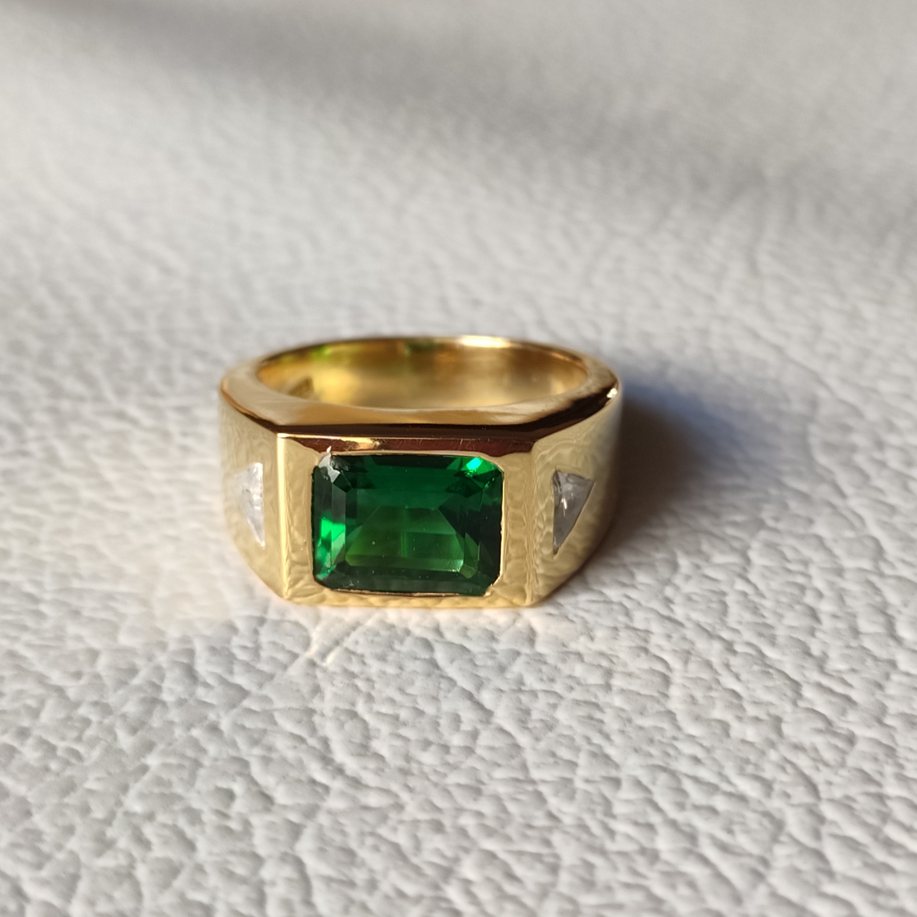 Men's Lab Emerald Ring, 925 Sterling Silver Yellow Gold Plated, Man's ...