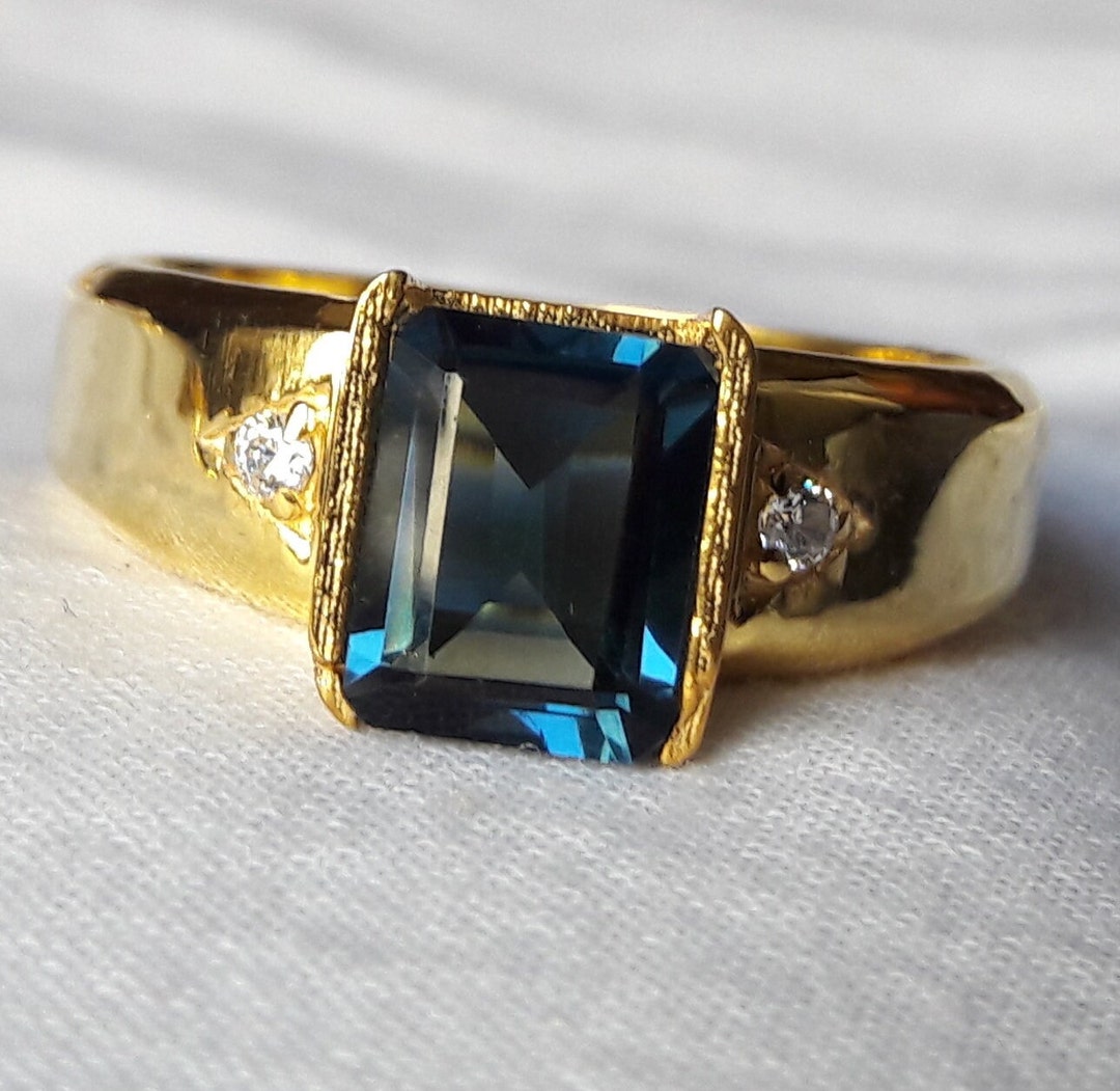 Natural London Blue Topaz Ring in Gold, 14K Gold Men's Topaz Ring, Gold ...
