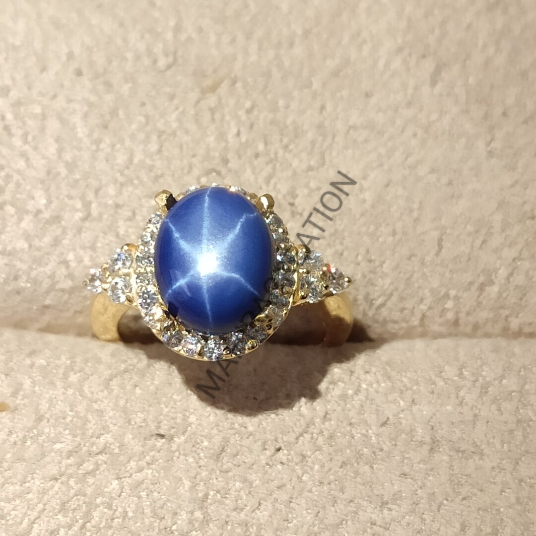 Blue Star Silver Ring, 925 Sterling Silver With Gold Rhodium, Wedding ...