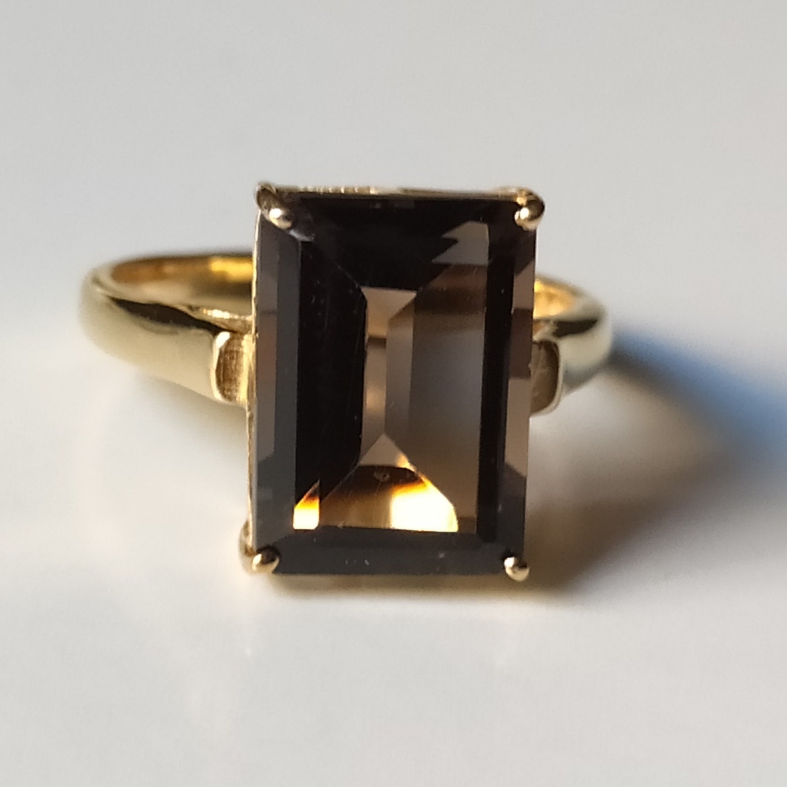 Emerald Cut Smoky Quartz Ring-14k Gold Smoky Quartz Ring Engagement ...