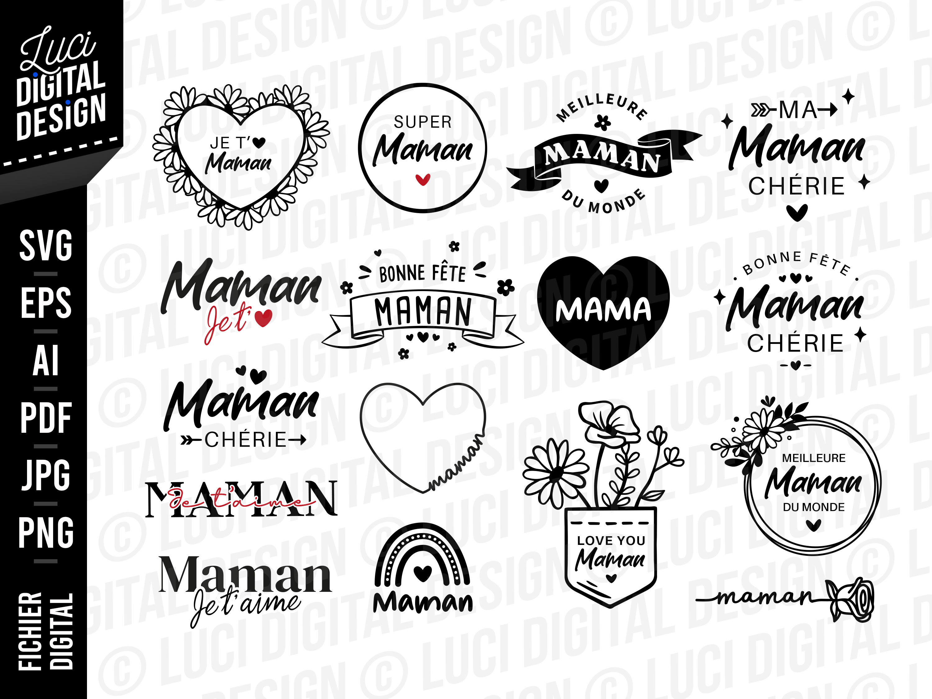 SVG maman, fête des mères SVG, je t'aime maman svg, meilleure maman SVG ...