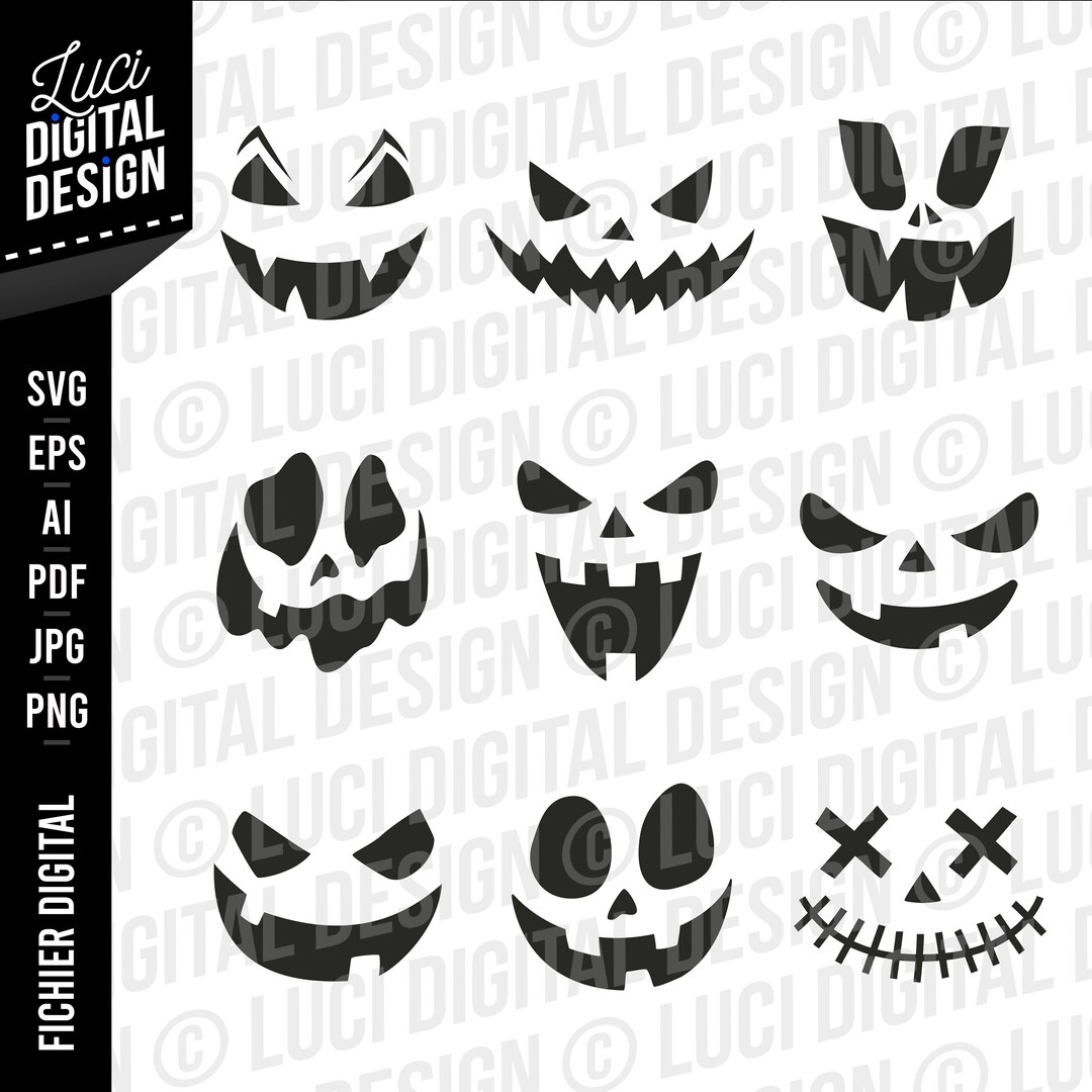 Pumpkin Faces SVG, Halloween Cutting File, Jack-o-lantern SVG, Pumpkin ...