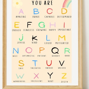 ABC Affirmation Poster, Positive Beliefs With Alphabet, Educational ...