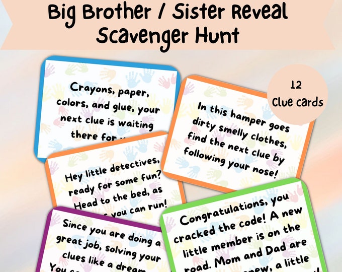 Printable Pregnancy Reveal Scavenger Hunt for Siblings, New Baby ...
