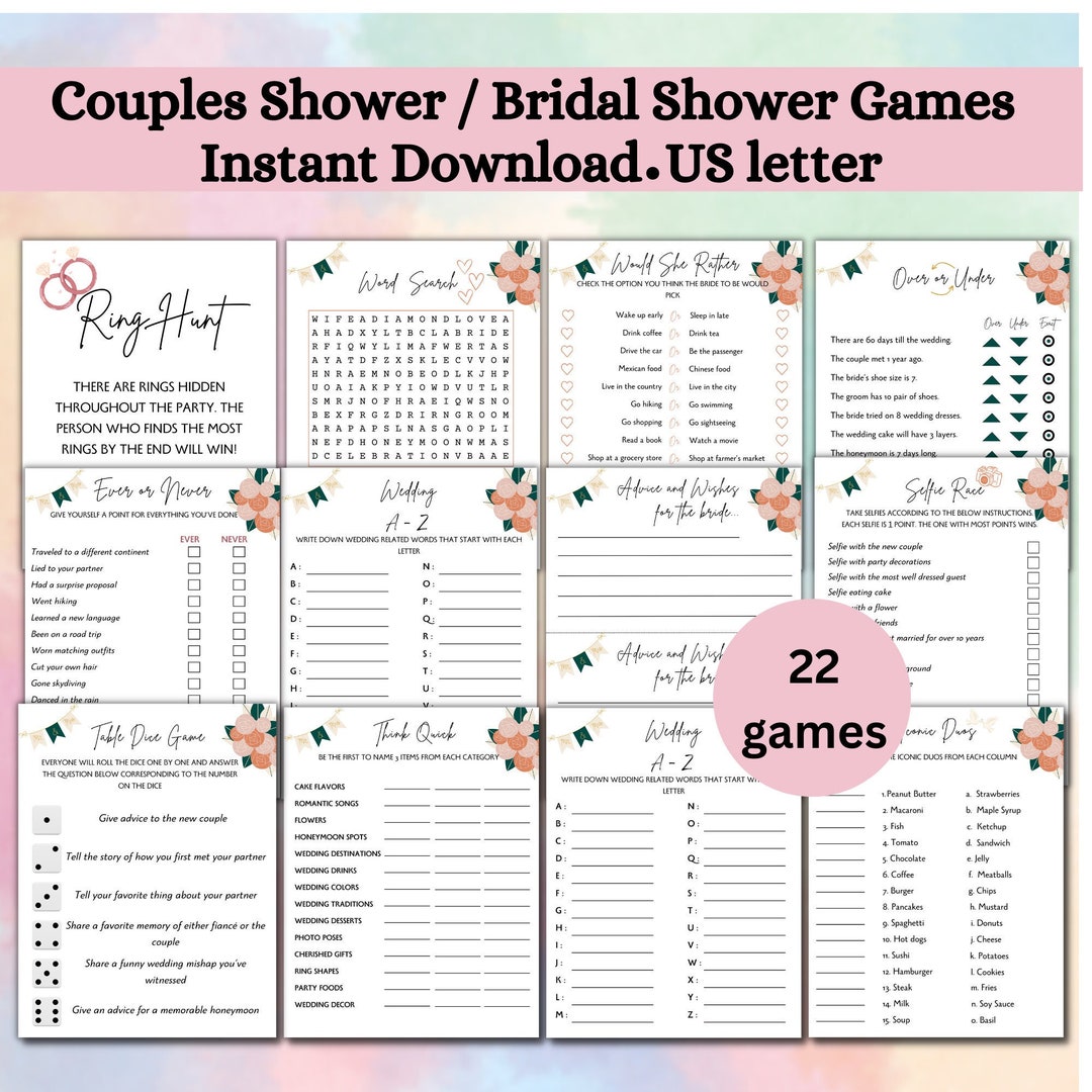 Couples Shower Games, Bridal Shower Game Bundle, Couples Bridal Shower ...