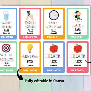 Classroom Hall Passes, Bathroom Pass, Nurse Pass, Back to School Pass ...