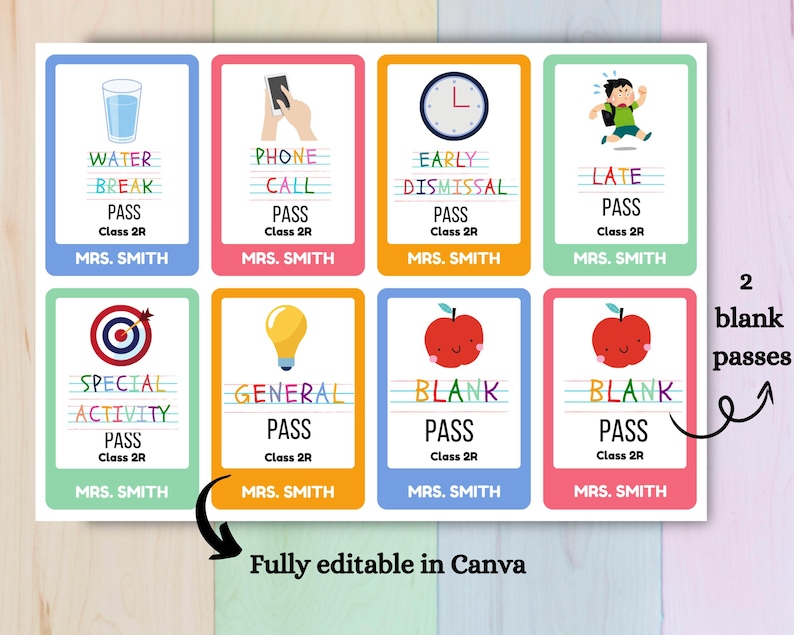 Classroom Hall Passes, Bathroom Pass, Nurse Pass, Back to School Pass ...