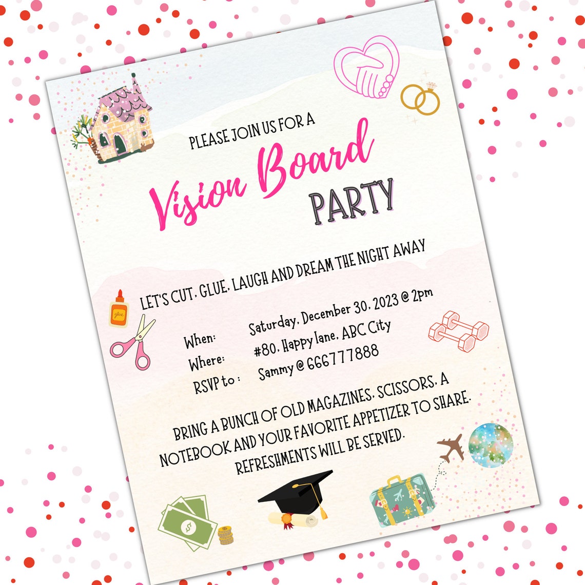 Vision Board Party Invitation, Vision Board Party Flyer, DIY Editable ...