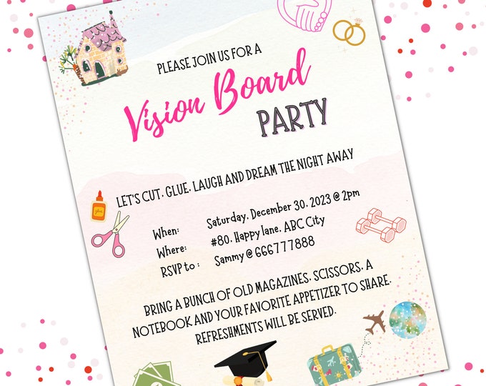 Vision Board Party Invitation, Vision Board Party Flyer, DIY Editable ...