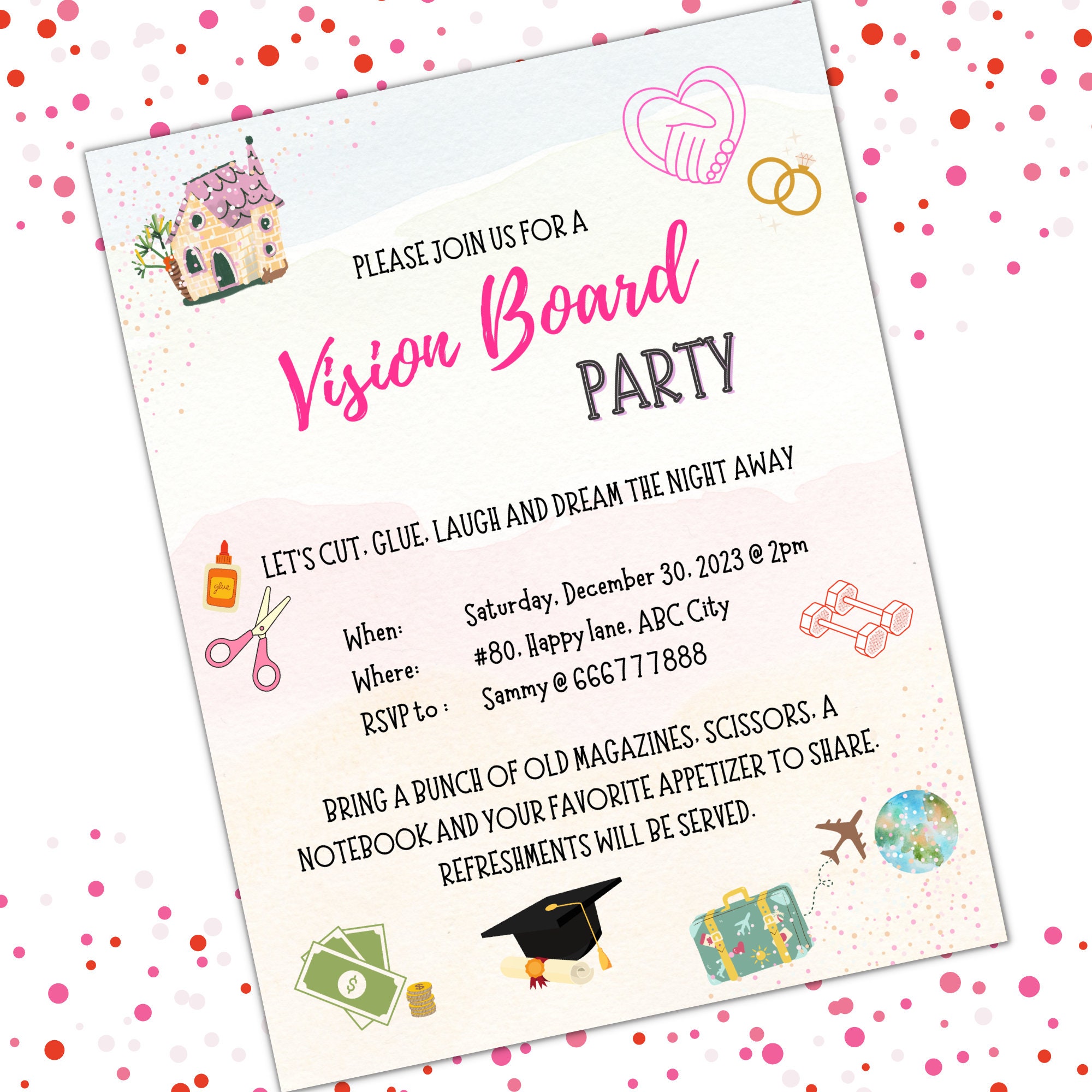 Vision Board Party Invitation, Vision Board Party Flyer, DIY Editable ...