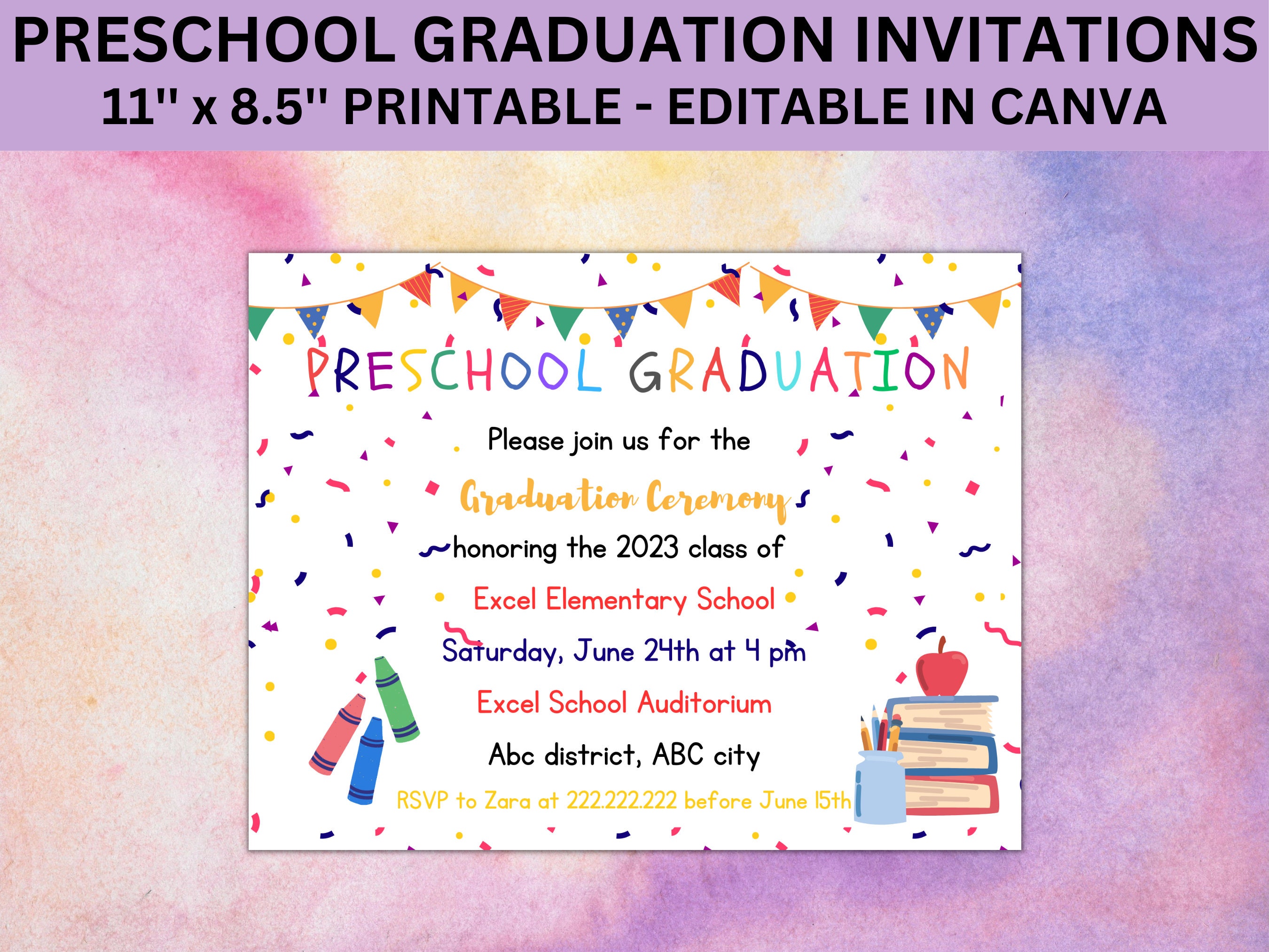 Preschool Graduation Invitations Canva, Preschool Graduation ...
