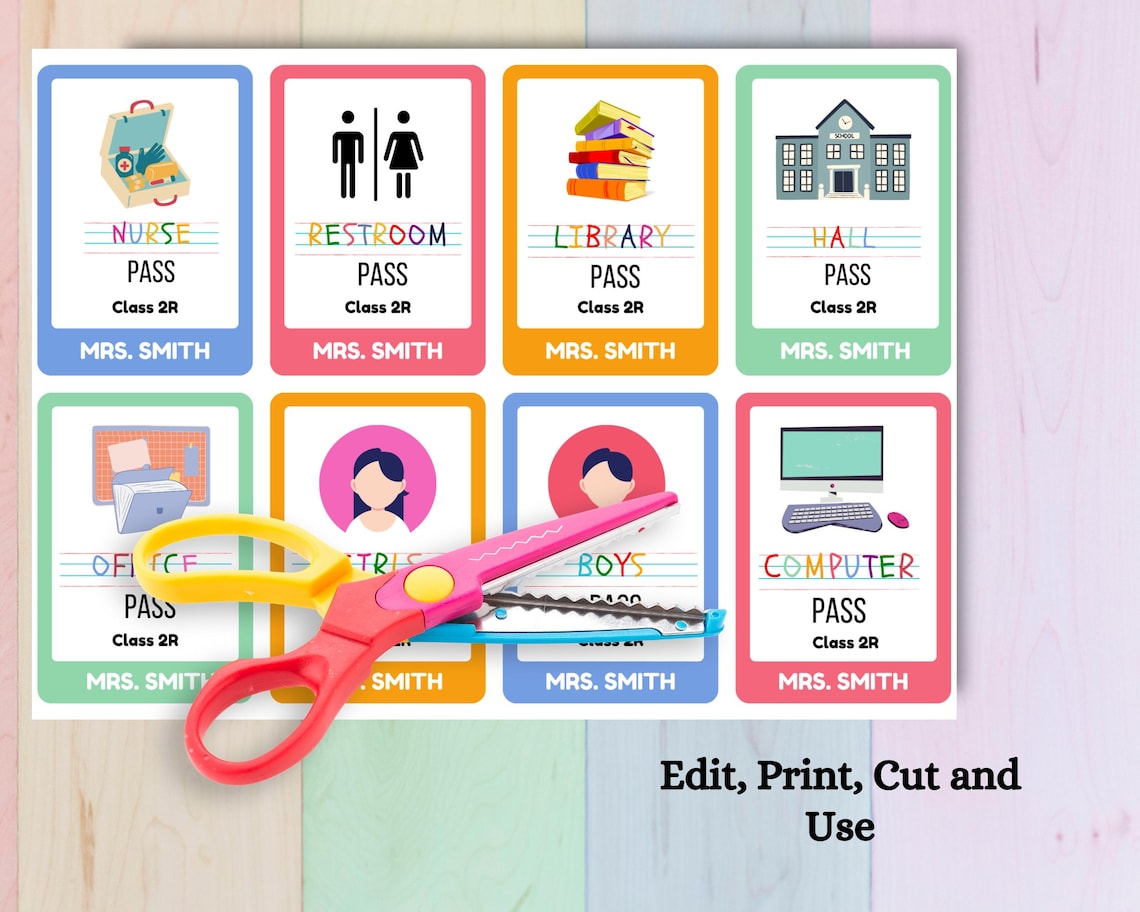 Classroom Hall Passes, Bathroom Pass, Nurse Pass, Back to School Pass ...