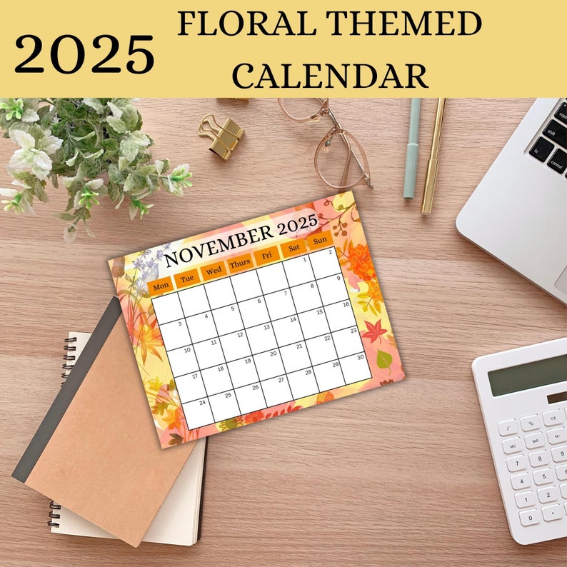 2025 Calendar, Printable Calendar 2025, Floral Themed Calendar 2025 ...