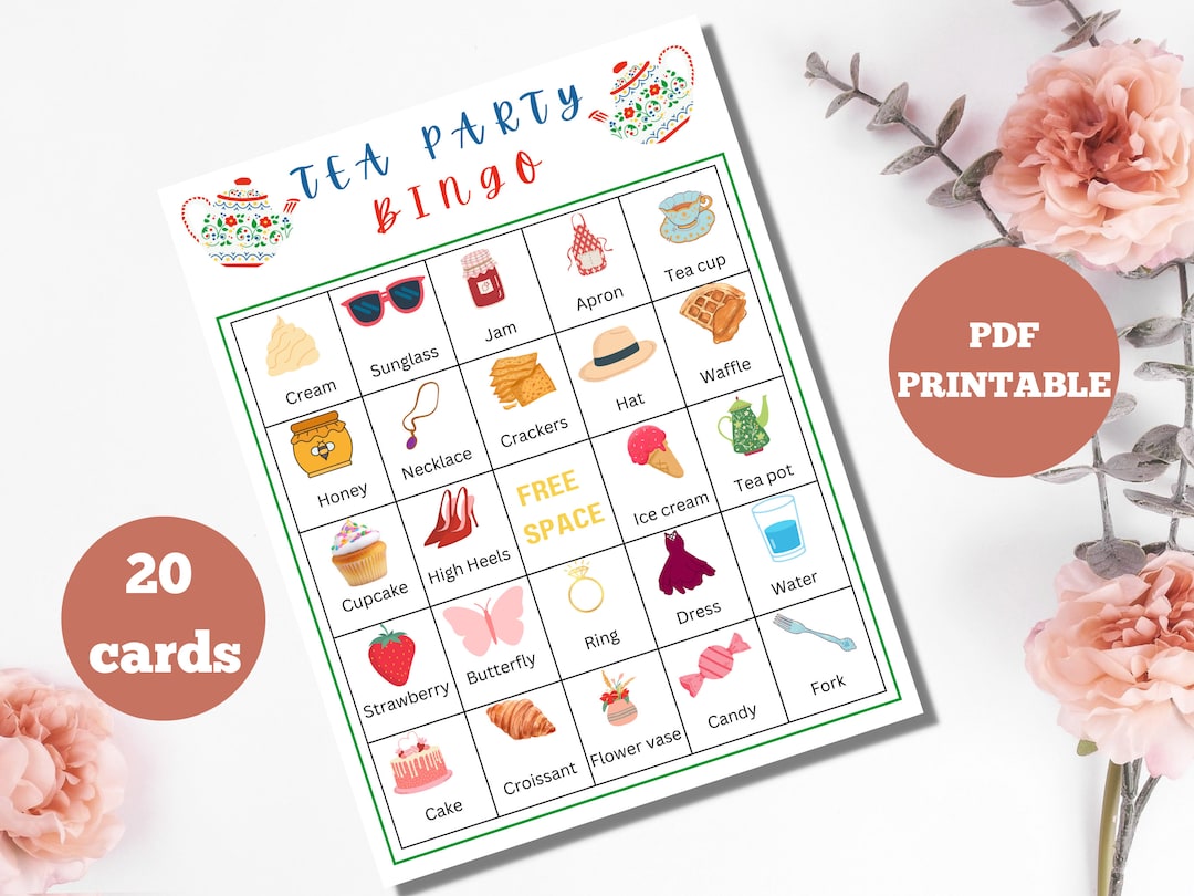 Tea Party Bingo Cards, Tea Party Games, Tea Time Game Printable, Tea ...