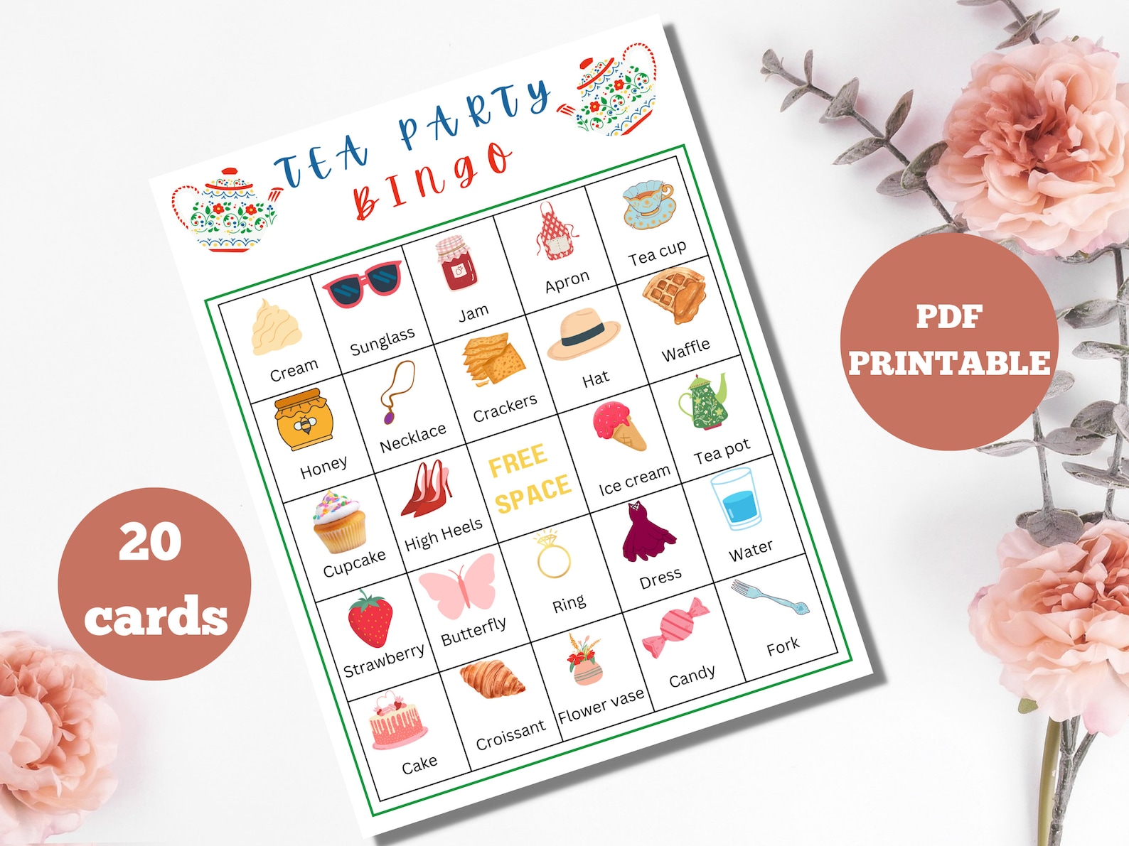 Tea Party Bingo Cards, Tea Party Games, Tea Time Game Printable, Tea ...