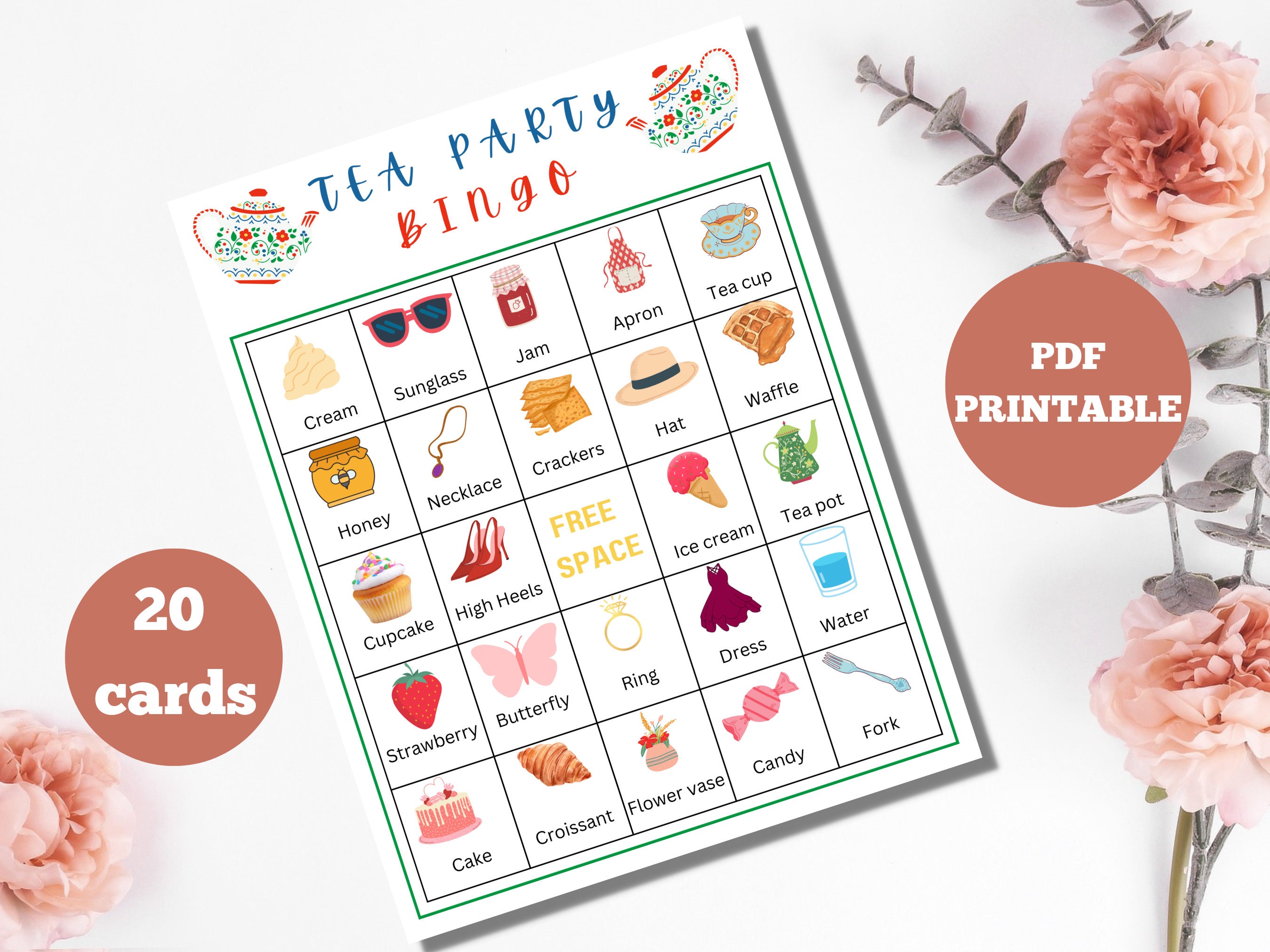 Tea Party Bingo Cards, Tea Party Games, Tea Time Game Printable, Tea ...
