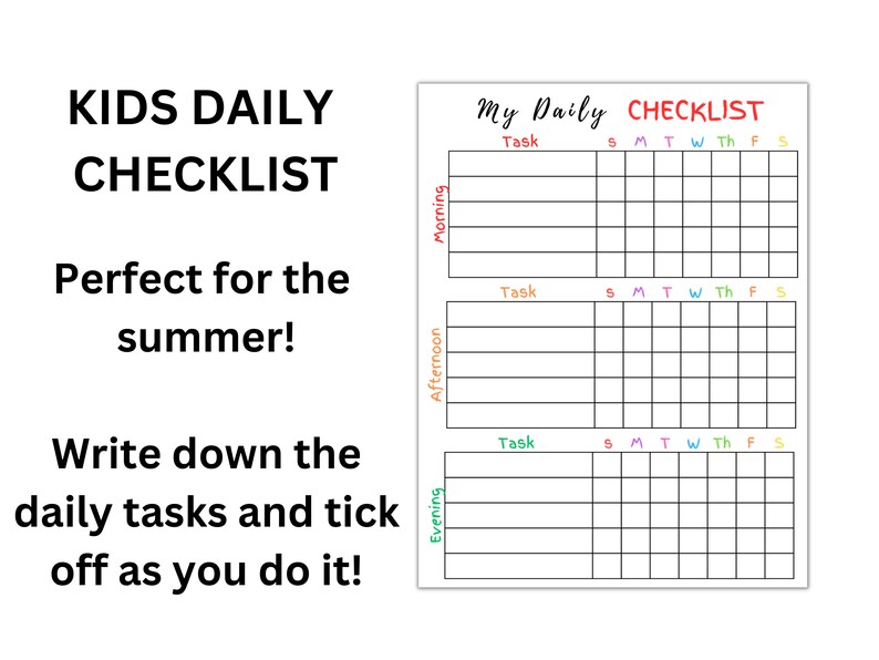 Kids Daily Checklist, Kids Daily Routine, Kids Checklist, Kids Daily ...