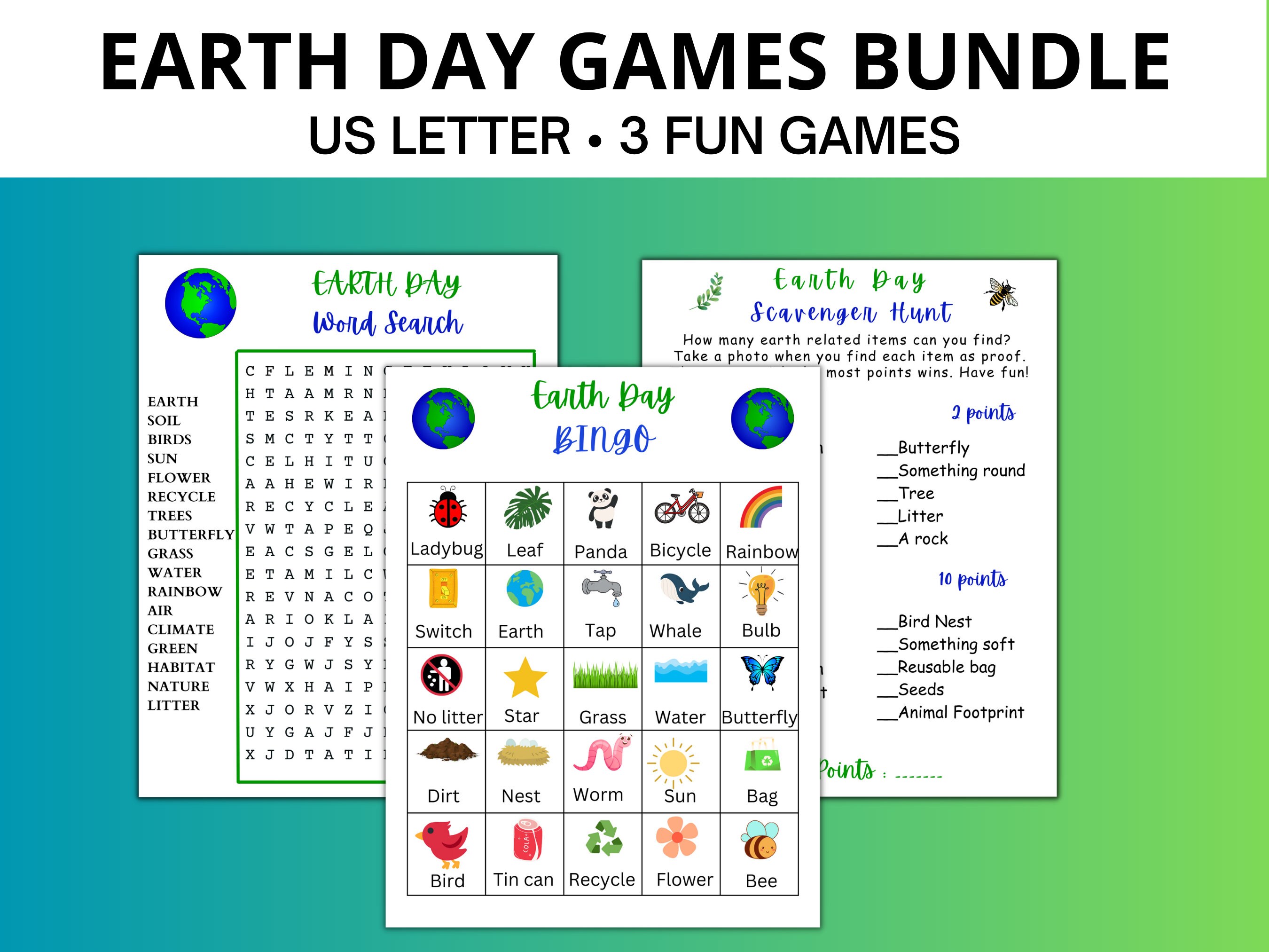 Earth Day Games, Earth Scavenger Hunt, Earth Bingo Game, Earth Day Word ...
