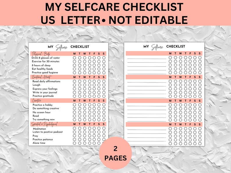 Self Care Checklist, Self Care Printable, Self Care Tracker, Weekly ...