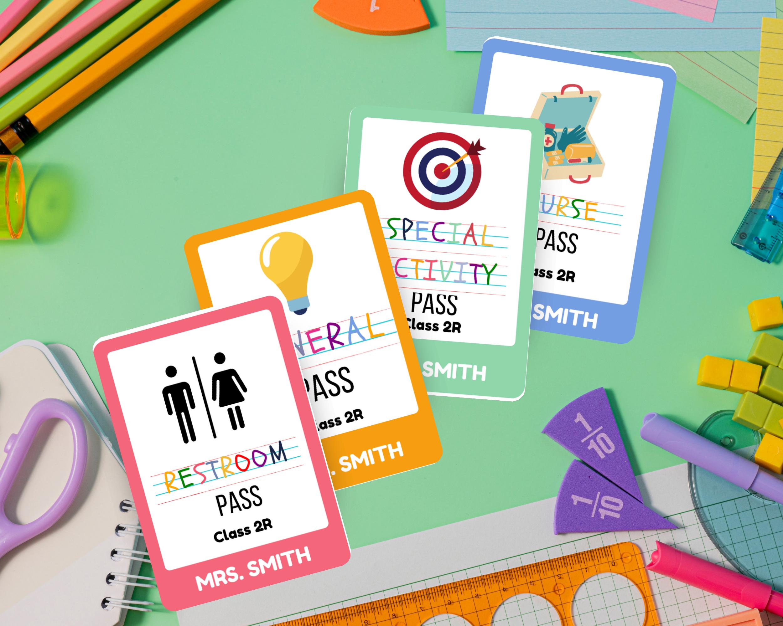 Classroom Hall Passes, Bathroom Pass, Nurse Pass, Back to School Pass ...