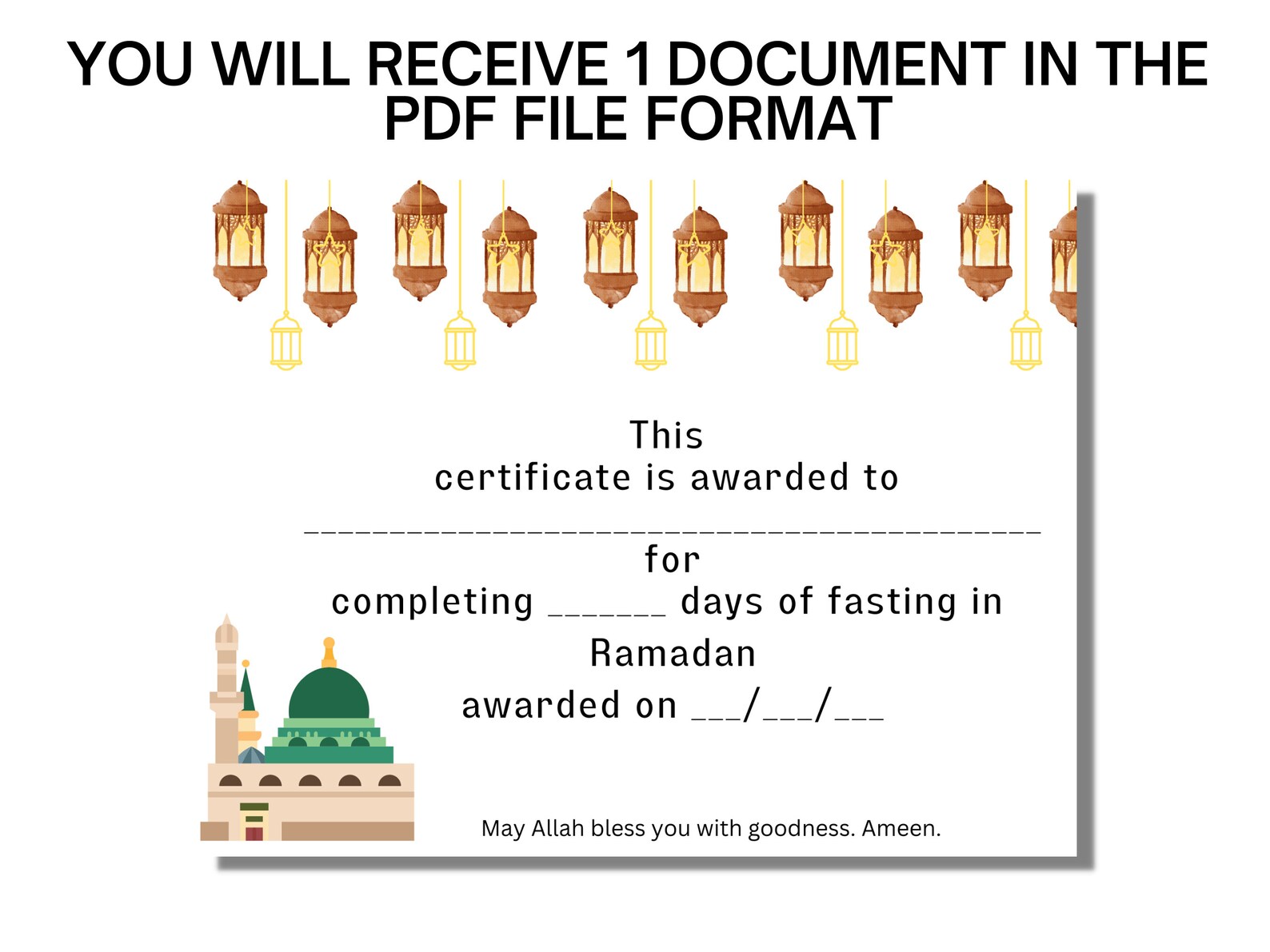 Ramadan Fasting Certificate, Fasting Certificate for Kids, Certificate ...