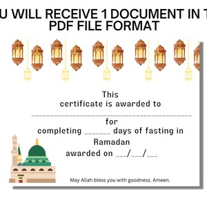 Ramadan Fasting Certificate, Fasting Certificate for Kids, Certificate ...