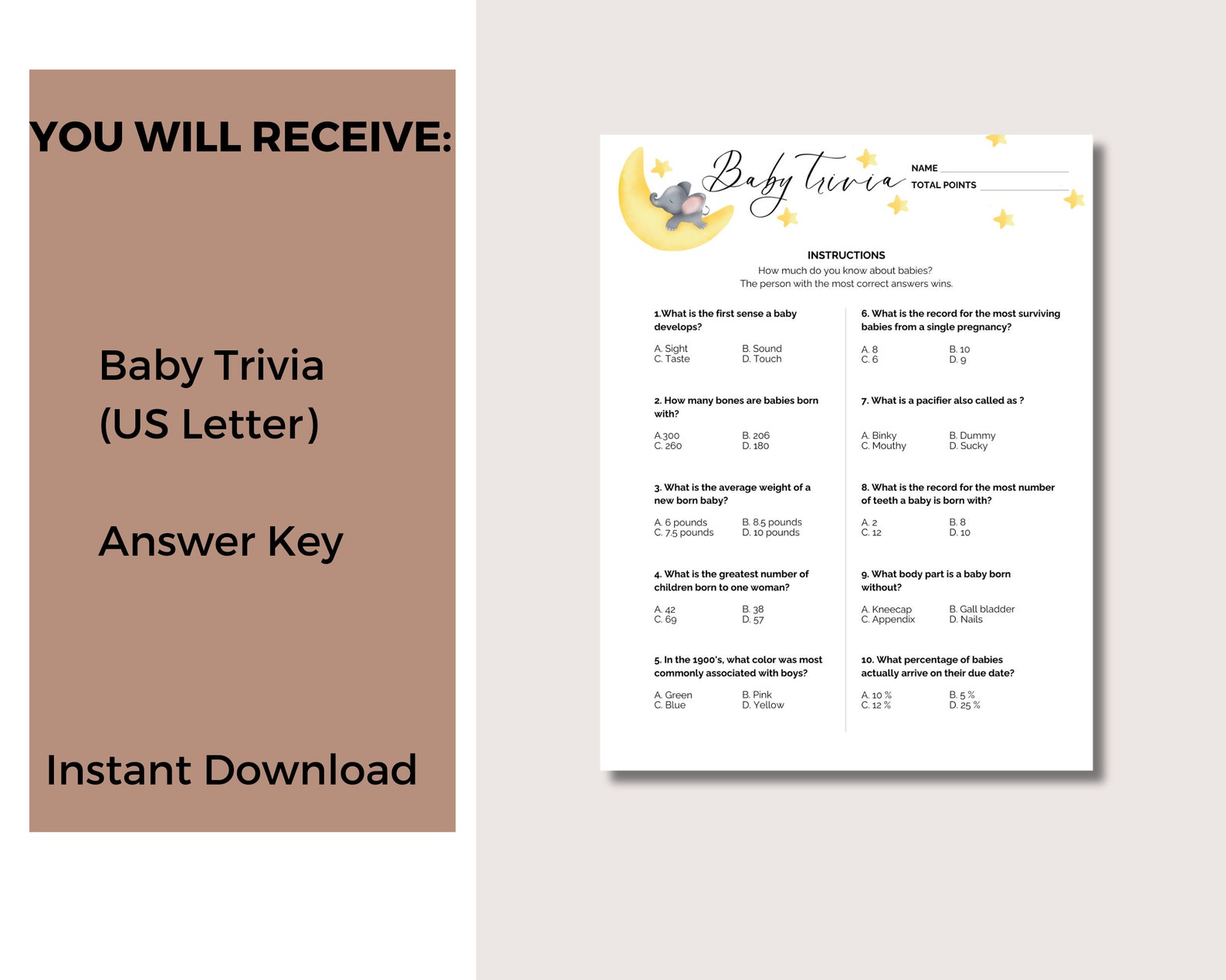 Baby Shower Trivia, Baby Trivia Game, Baby Shower Game, Baby Shower ...
