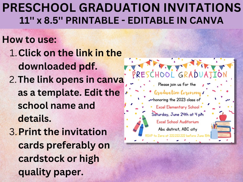 Preschool Graduation Invitations Canva, Preschool Graduation ...
