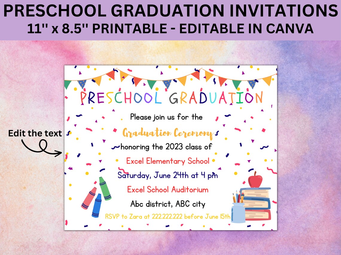 Preschool Graduation Invitations Canva, Preschool Graduation ...