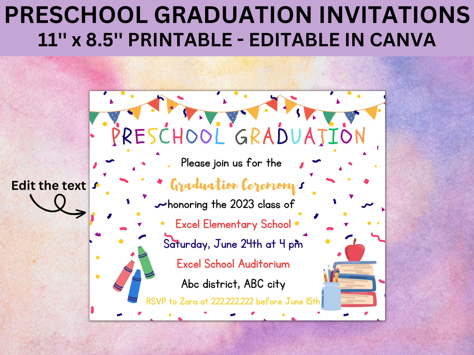 Preschool Graduation Invitations Canva, Preschool Graduation ...