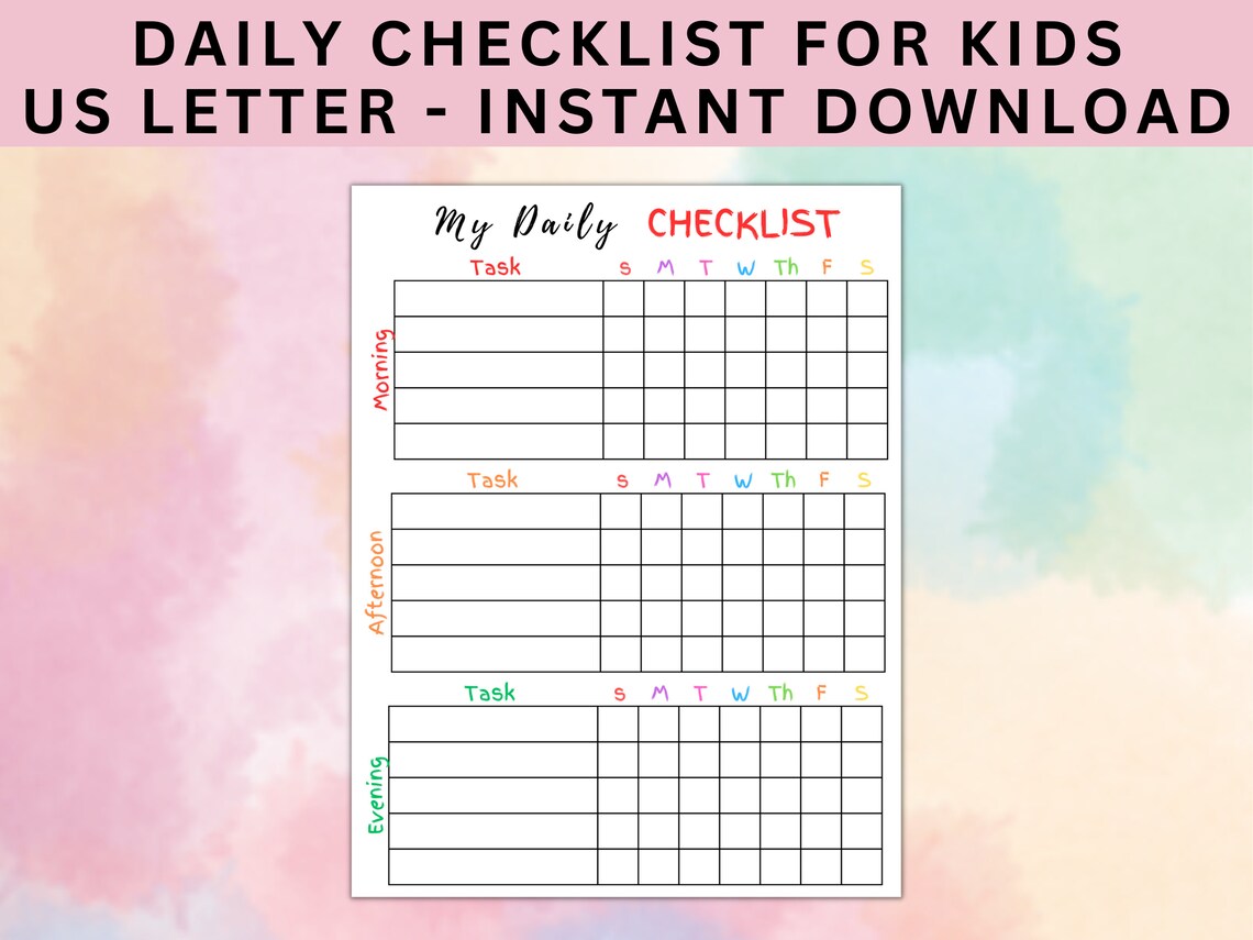 Kids Daily Checklist, Kids Daily Routine, Kids Checklist, Kids Daily ...